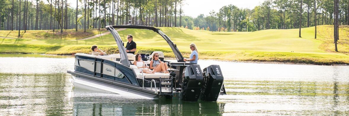 Industry's First Center-Mounted Twin Engine Pontoon Boat